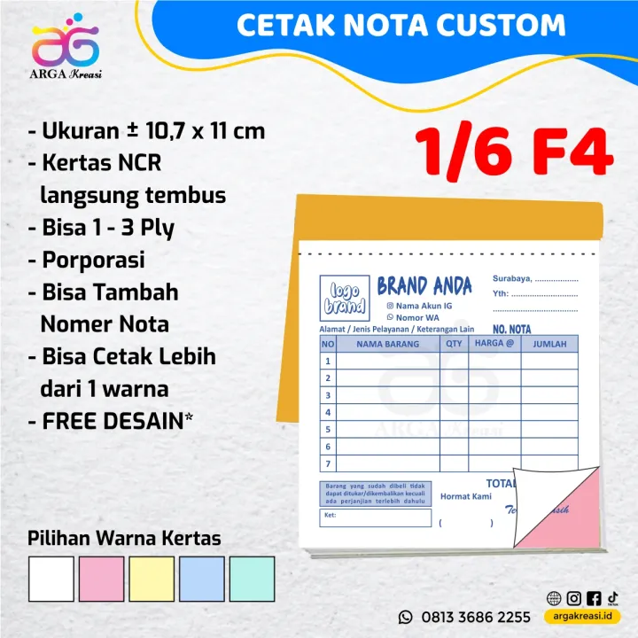 Cetak Nota Kecil 1/6 F4 Custom Bon Laundry Rangkap 2 Kwitansi 3 Ply NCR ...
