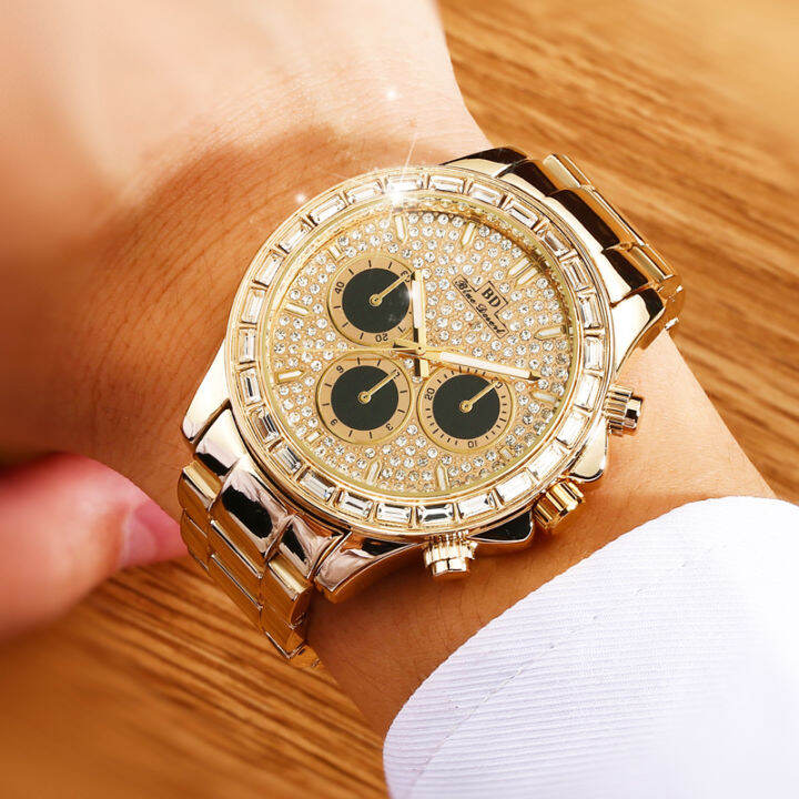 ⌚Boss Robd แผ่นใหญ่ติดเพชรเม็ดใหญ่ฝังเพชรนาฬิกาสำหรับผู้ชายนาฬิกาสำหรับ ...