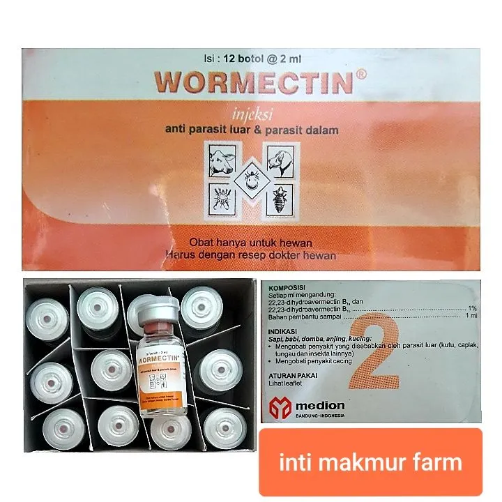 WORMECTIN 1 BOX Isi 12 botol 2ml obat jamur parasit cacing scabies ...