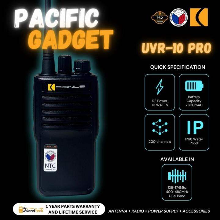 Cignus UVR10 Pro 10Watts Dual band IP68 Two Way Radio Noise Canceling ...