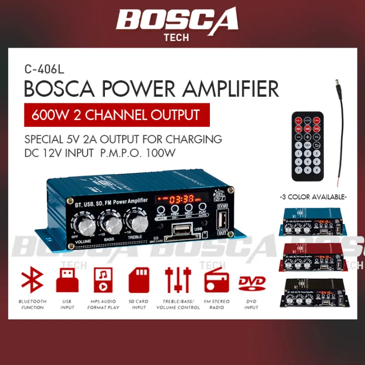 BOSCA Power Amplifier 2 Channel output 5V output charging Bluetooth USB ...