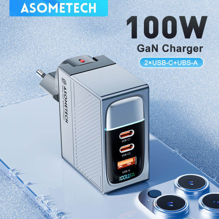 ASOMETECH 100W GaN Fast Charger Type C Quick Charge PD QC 4.0 3.0 Wall Charger For Phone 14 13 ...
