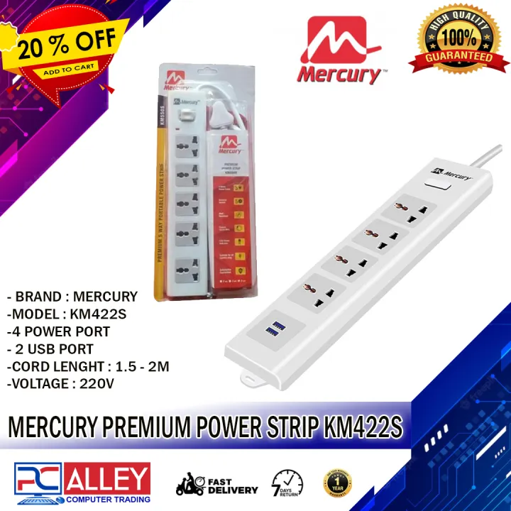 MERCURY PREMIUM STRIP 4 SOCKET, 2 USB PORT POWER STRIP KM422S PC ALLEY ...