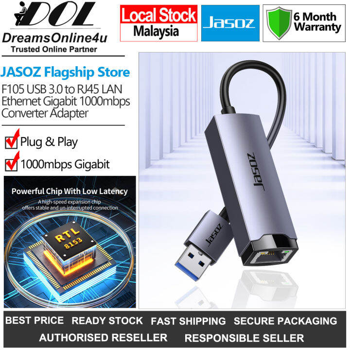JASOZ F105 Alloy USB 3.0 to 1000mbps Gigabit RJ45 Ethernet LAN Network Converter Adapter for ...