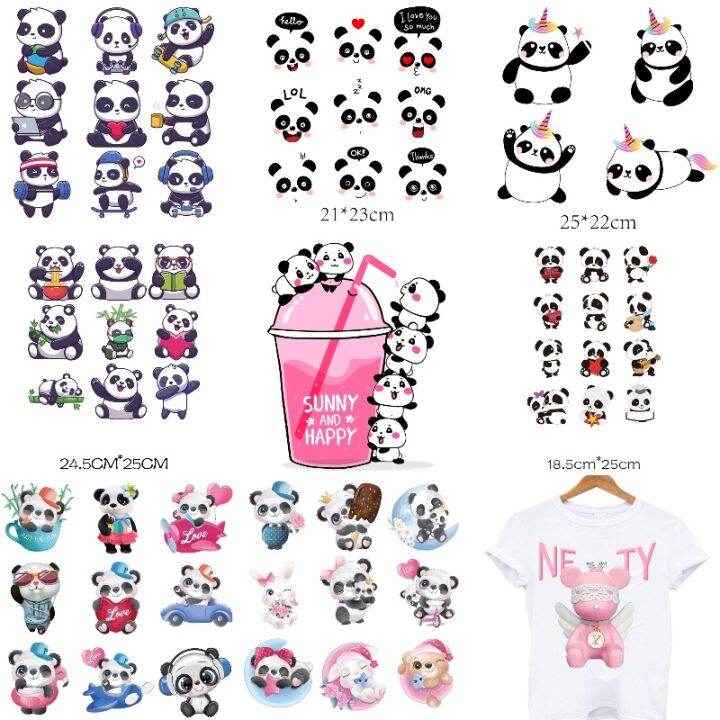 Cartoon Panda Bear Patches on Clothes Iron-on Transfers for Clothing ...