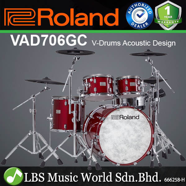 Roland VAD706GC V-Drums 5 Pieces Wood Shell Electronic Drum Set with TD ...