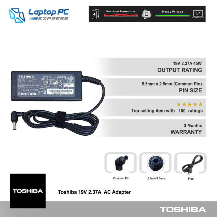 Toshiba Laptop Charger 19V 2.37A 5.5mm x 2.5mm Common Pin Compatible ...