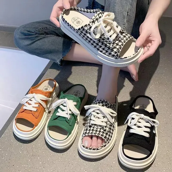 Women’s open toe style with height increase Korean lace and canvas ...