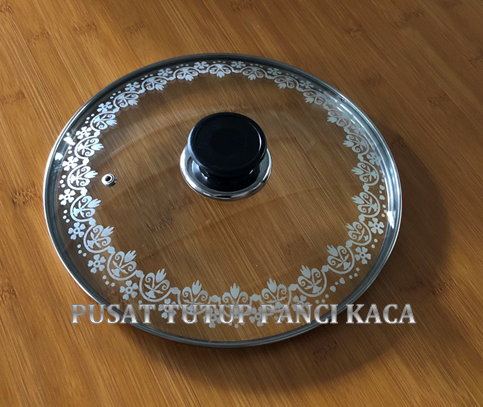 TUTUP PANCI KACA DENGAN KAKI MOTIF BUNGA DIAMETER KAKI +/- 23.8 CM (24 ...