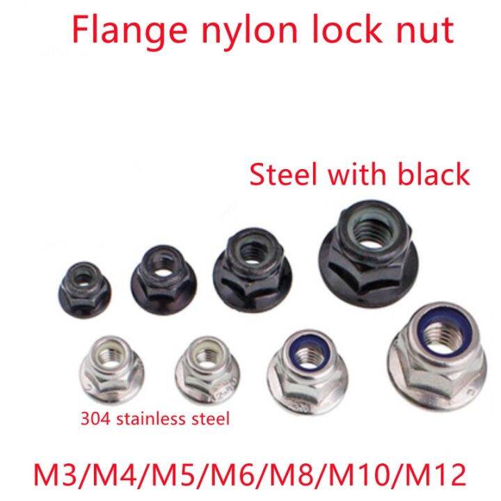 2 20pcs M3 M4 M5 M6 M8 M10 M12 Black Carbon 304 A2 70 Stainless Steel Hex Flange Nylon Insert ...