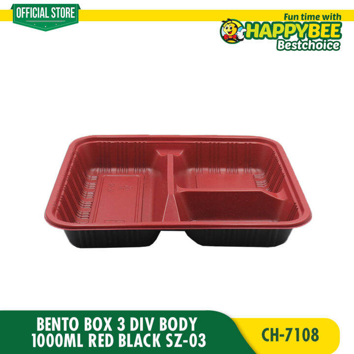 BENTO BOX 3 DIVISION RED/BLACK WITH LID 10's | Lazada PH