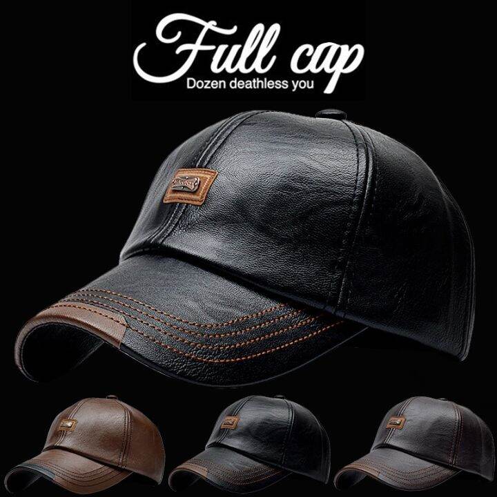 No Brand High Quality Baseball Cap Casual Fashion Hat Autumn and Winter Plus Velvet Cap Leather ...