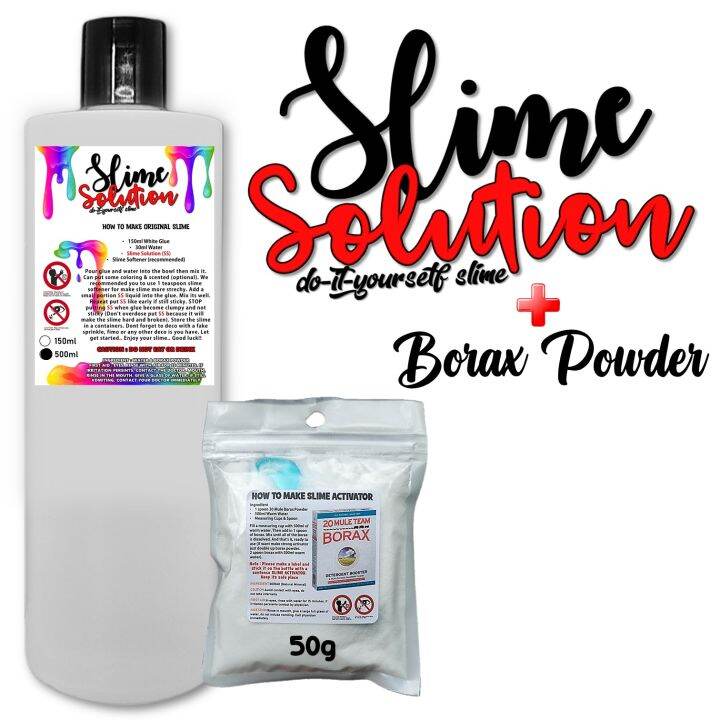 SLIME SOLUTION / ACTIVATOR 500ML PLUS BORAX 50G - slimebykaklyn | Lazada