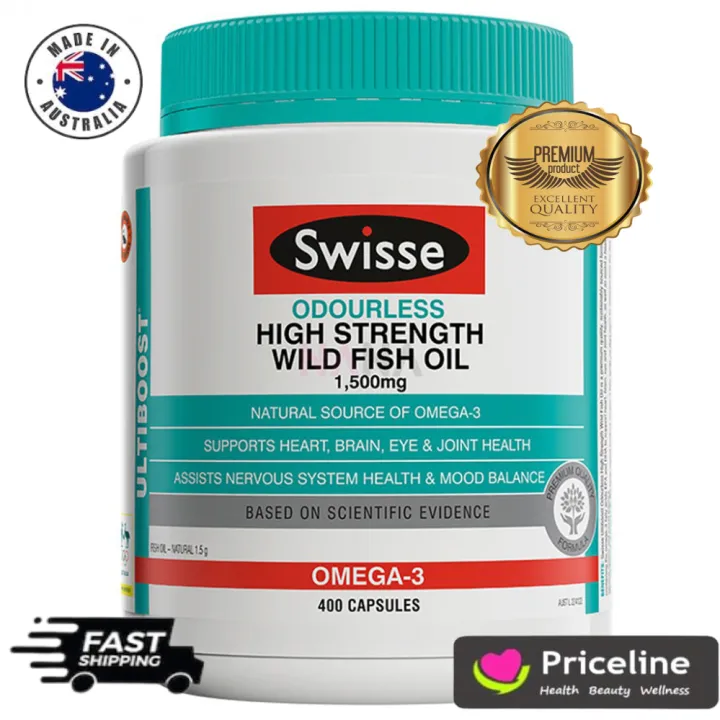 SWISSE Odourless High Strength Wild Fish Oil 1,500mg 400 softgel caps ...