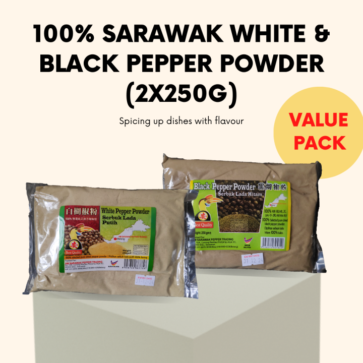 100% Sibu Sarawak White and Black Pepper Powder 250gx2 (Value Pack ...