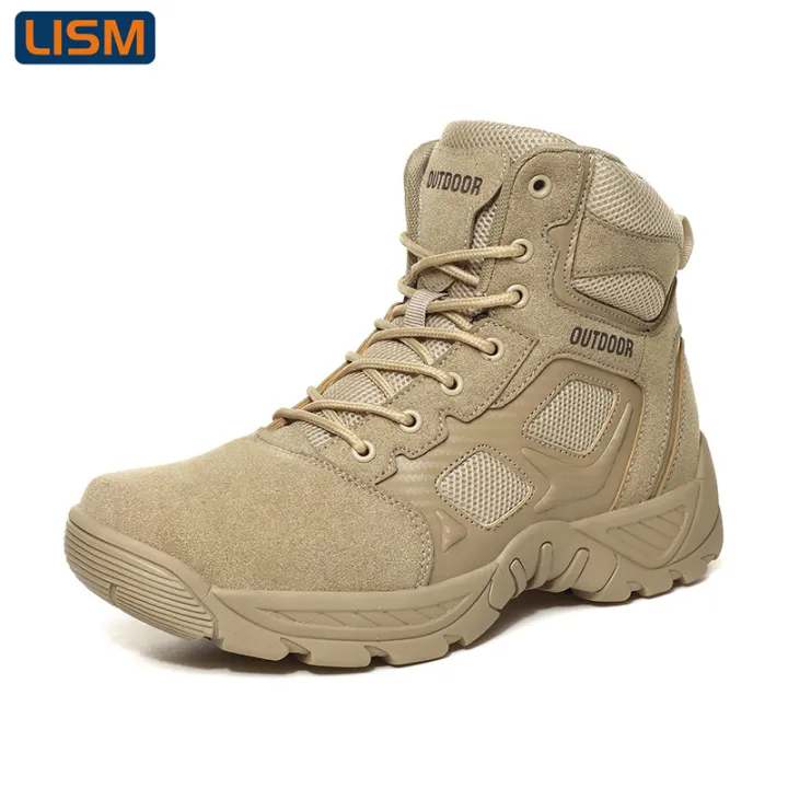 LISM 2022ผู้ชายทหารรองเท้าเดินป่ายุทธวิธีกองกำลังพิเศษทะเลทรายหนังรองเท้าข้อเท้าต่อสู้ขนาด39-47 ...