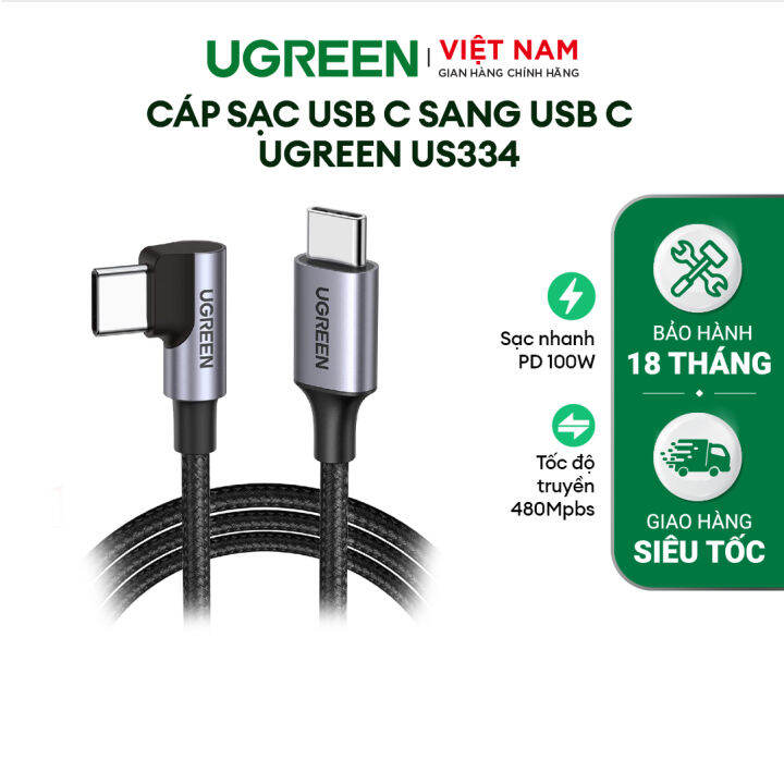 Cáp sạc USB C sang USB C Ugreen US334 góc vuông 90 độ vỏ bện | Sạc nhanh 100W PD 4.0 cho Samsung ...