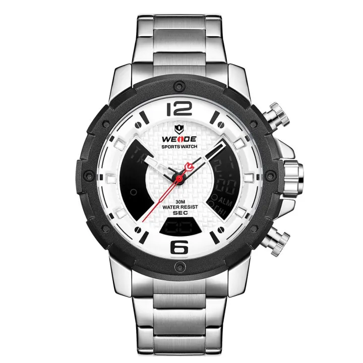 WEIDE Watch for Men's WH8504-2C-BLACK INDEX Silver Stainless Steel Band ...