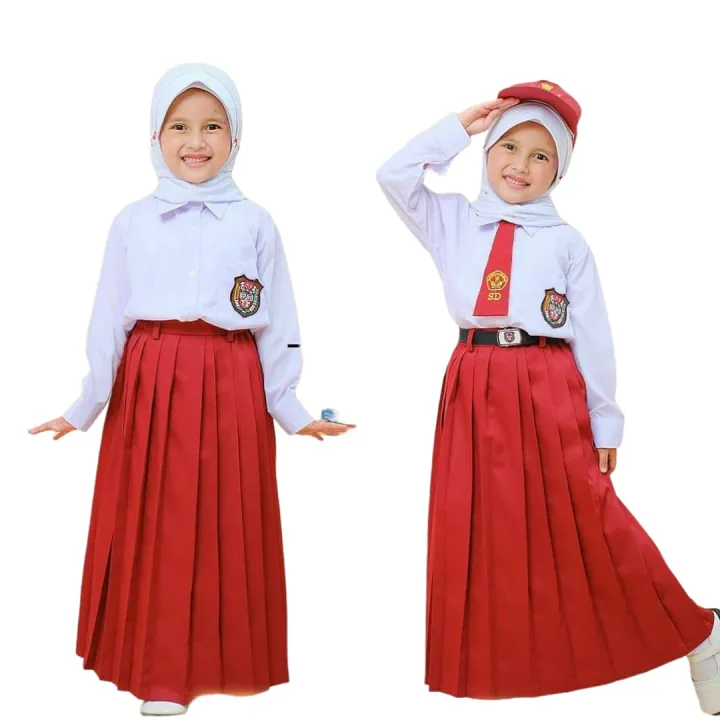 SERAGAM SD PAKET LENGKAP SERAGAM PEREMPUAN SERAGAM MERAH PUTIH PANJANG ...