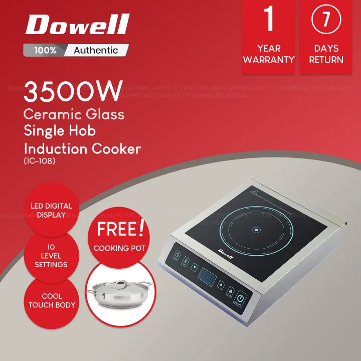 Dowell Single Hob Burner Ceramic Glass Induction Cooker with Free ...