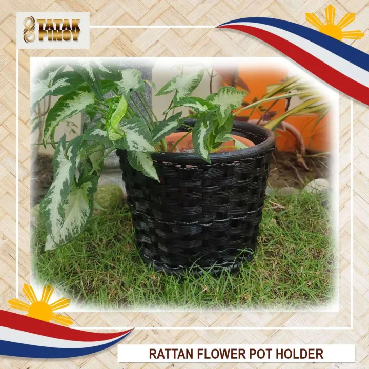 TATAK PINOY Bamboo Rattan Basket Plant Basket Flower Potted Holder Rack ...