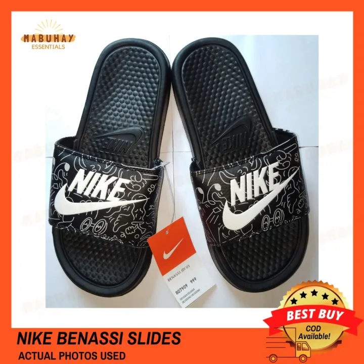 OEM Nike Benassi Slides for Men with Graffiti Design Black/White ...