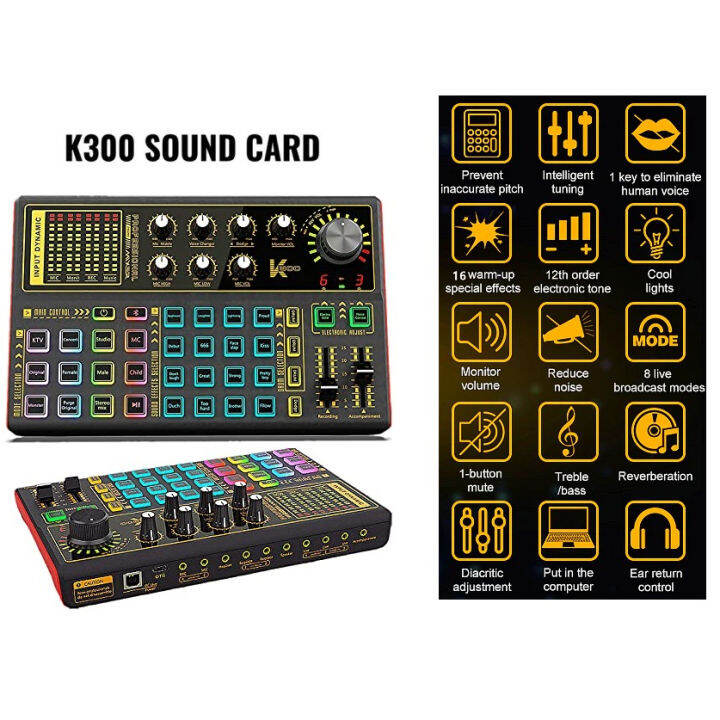 Professional Live Sound Card External Voice Changer Audio Mixer Kit ...
