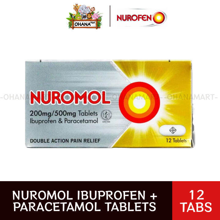 NUROMOL 12 Coated Tablets 200mg Ibuprofen + 500mg Paracetamol - Double ...