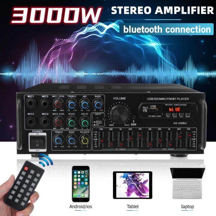 3000W Audio Power Amplifier Home Theater Karaoke Amplifier Bluetooth EQ ...