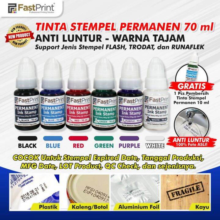 Fast Print Ink Tinta Stempel Permanen Expired Date Plastik Besi 70 ML ...