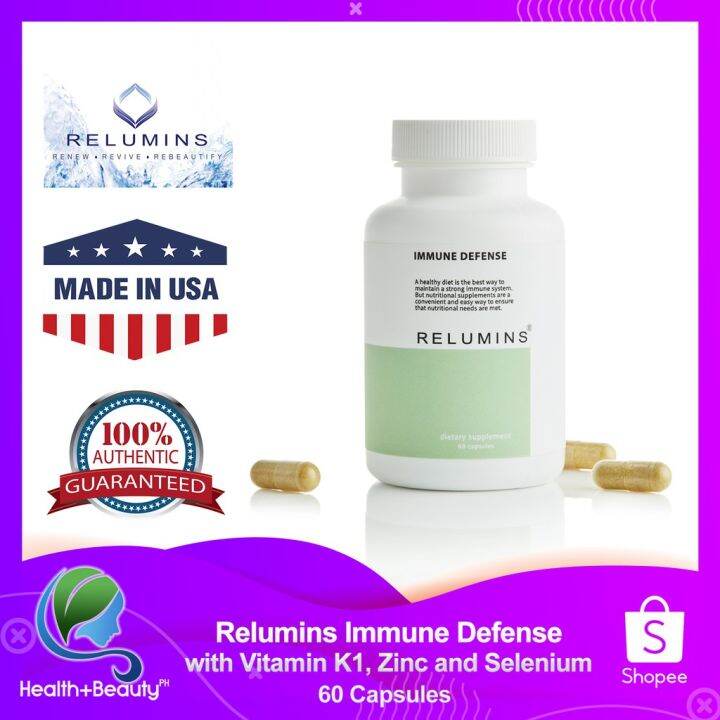 Relumins Immune Defense with Vitamin K1, Zinc, Selenium 60 Capsules ...