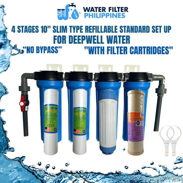 Water Filter 4 Stages 10" Slim Type Refillable Standard Deepwell WH No ...