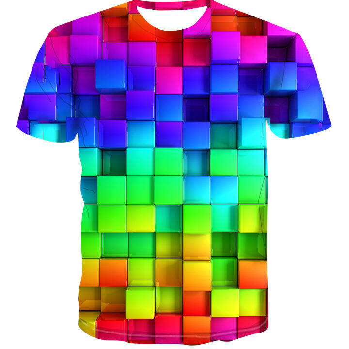 S-5XL 3D Multicolor Square Print Men's T-Shirt Summer Fashion Loose ...