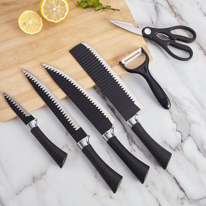 AA Merchandise 6pcs Knife Set Non Stick Coating Kitchen Knives BLACK ...