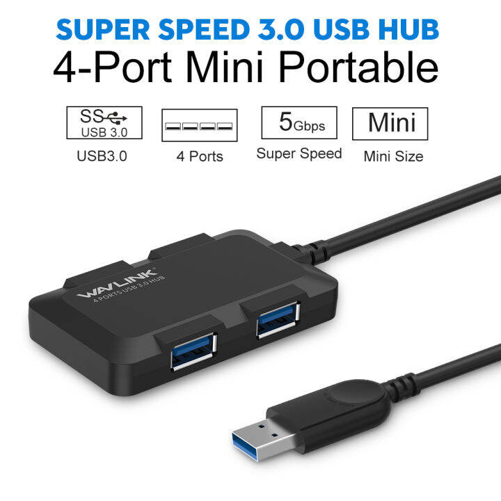 Wavlink 4-Port Mini Portable USB 3.0 Hub with 0.3ft Cable , range ...