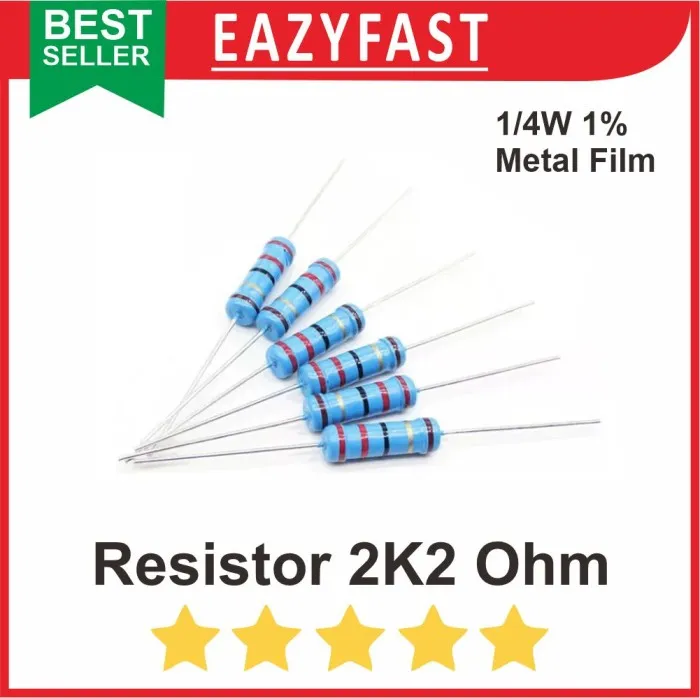Resistor R 2.2 K 2.2K R2.2K R2K2 2K2 2200 Ohm 1/4 Watt Metal Film Biru | Lazada Indonesia