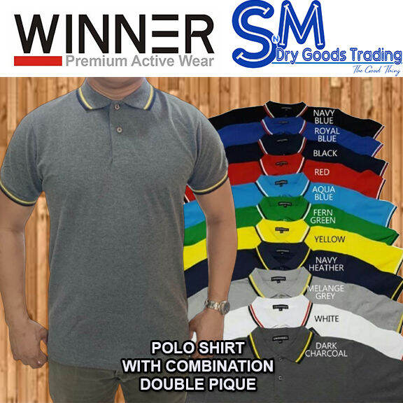 POLO SHIRT PREMIUM COMBI DOUBLE PIQUE WINNER BRAND | Lazada PH