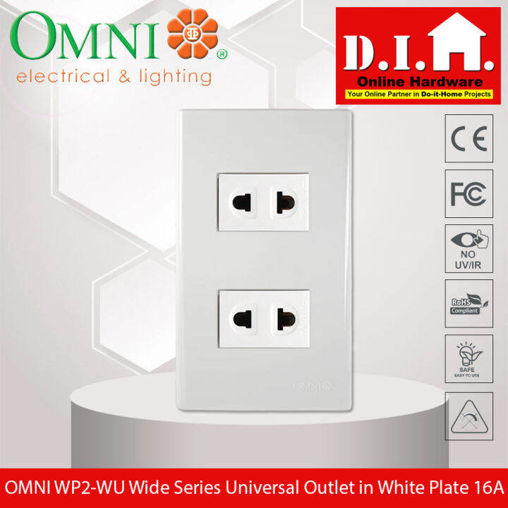 Do-It-Home OMNI Wide Series Universal Outlet in White Plate 16A Model WP2-WU | Lazada PH
