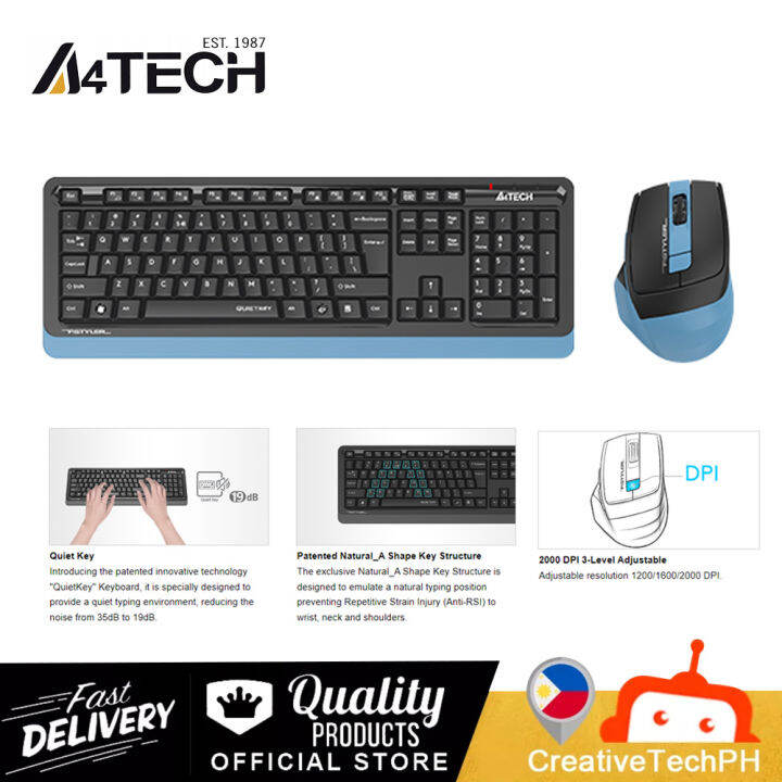 A4TECH FGS1035Q 2.4G QuietKey Desktop Set Wireless Mouse and Keyboard Combo BLUE | Lazada PH