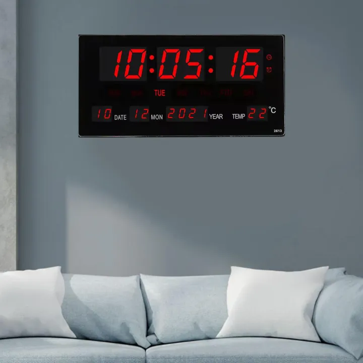 Dolity Large Screen Digital Wall Clock with Day Date Home LED Display ...