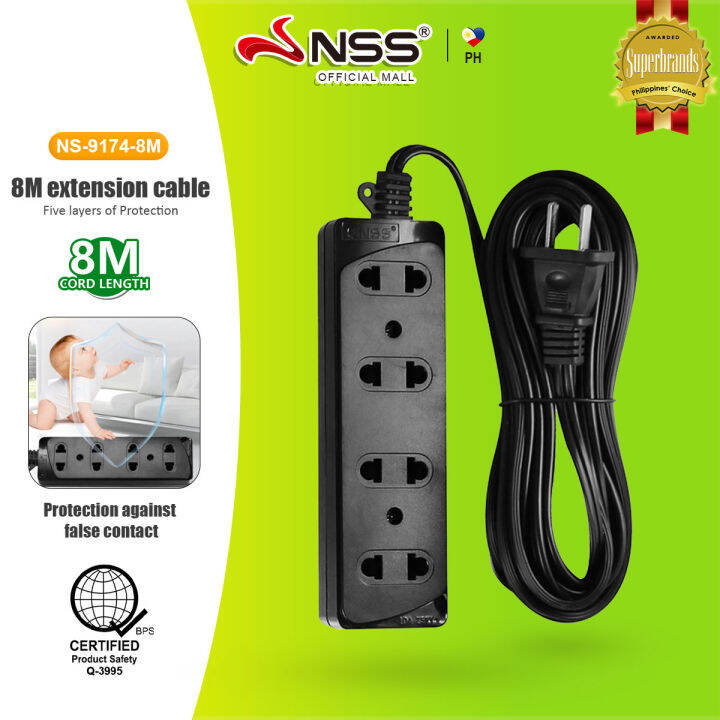NSS Extension cord 4 outlet 8 meter long Extension Cord 3M/5M/8M Wire Cord power socket | Lazada PH