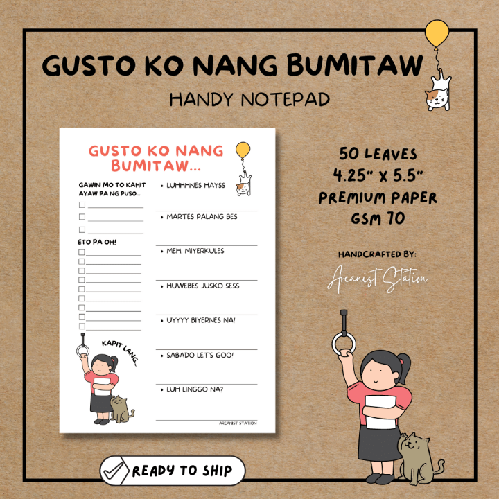 Gusto ko nang bumitaw - Witty Tagalog Weekly Notepad Planner | Lazada PH
