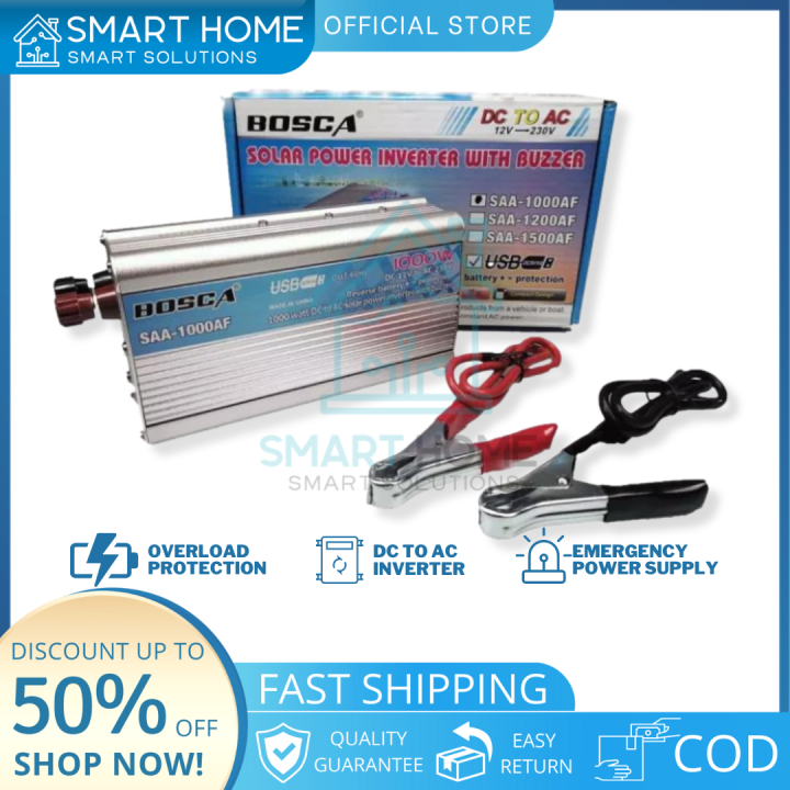 Smart Home Bosca SAA-1000AF 1000W 12V DC to 220-230V AC Car Home Solar ...