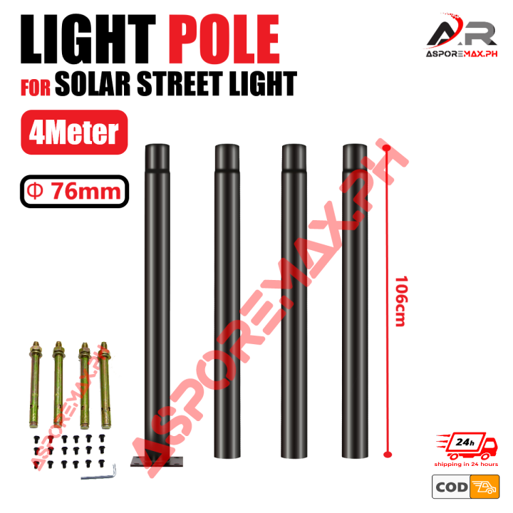 Steel Pole Light Pole for LED Solar Street Light Bracket Split Design Pole 3Meter / 4Meter Black ...