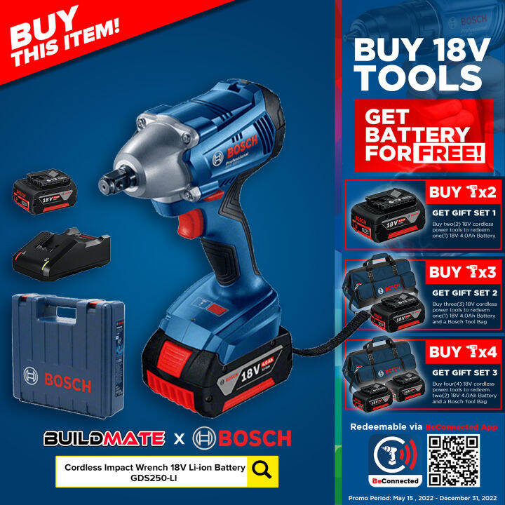 BOSCH Cordless Impact Wrench 18V Li-ion Battery GDS-250-LI •100% ...