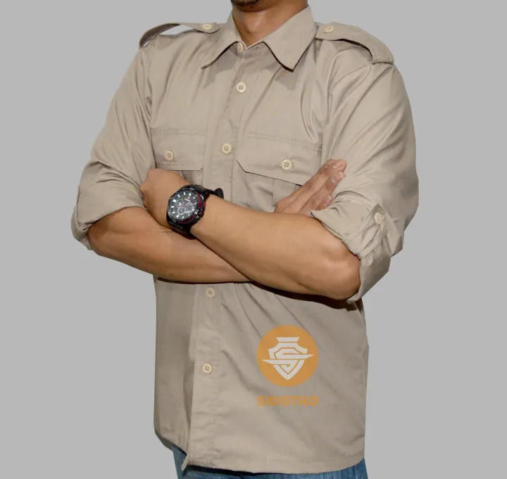 Kemeja Outdoor - Kemeja Lapangan - Kemeja Gunung warna kream khaki | Lazada Indonesia