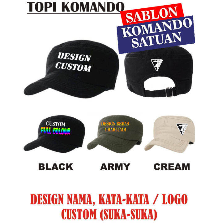 Topi Custom Komando Tactical Militer Tulisan Nama Sablon Gambar Dtf ...