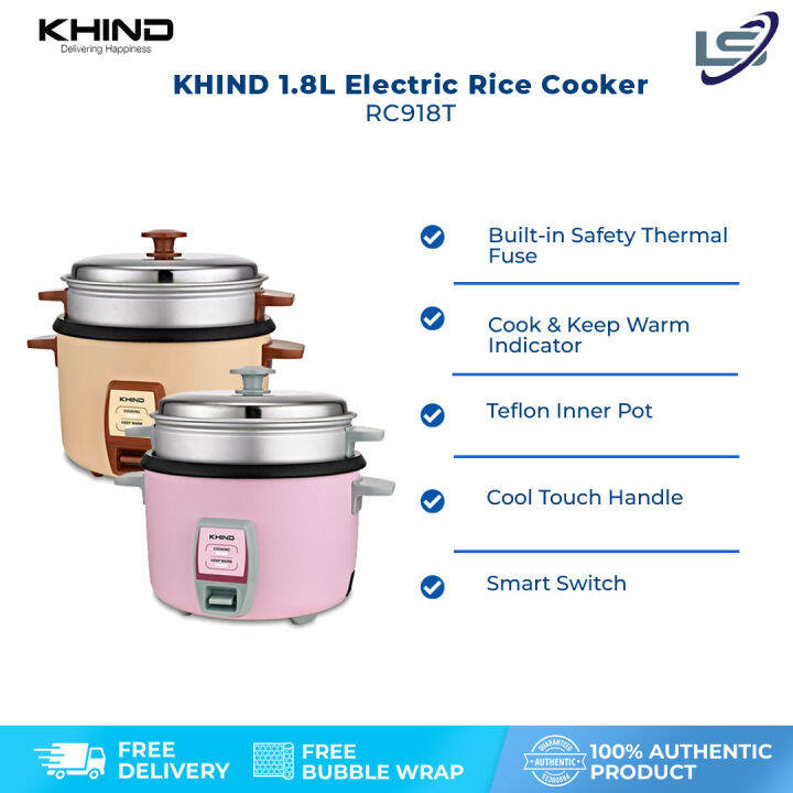 KHIND 1.8L Rice Cooker RC918T | FREE Steam Tray | Built-in Safety ...