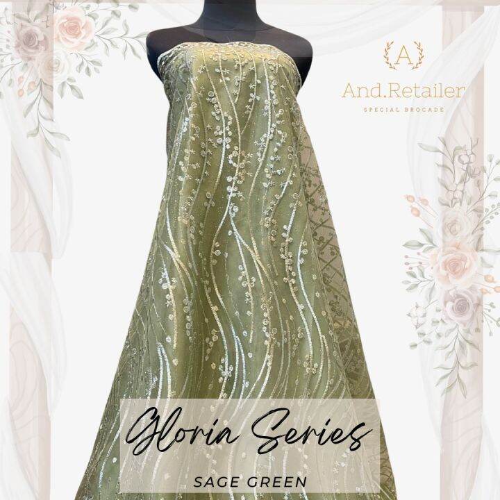 Kain Tile Brokat Gloria Luxury New Warna Sage Green Hijau Wardah Coksu ...