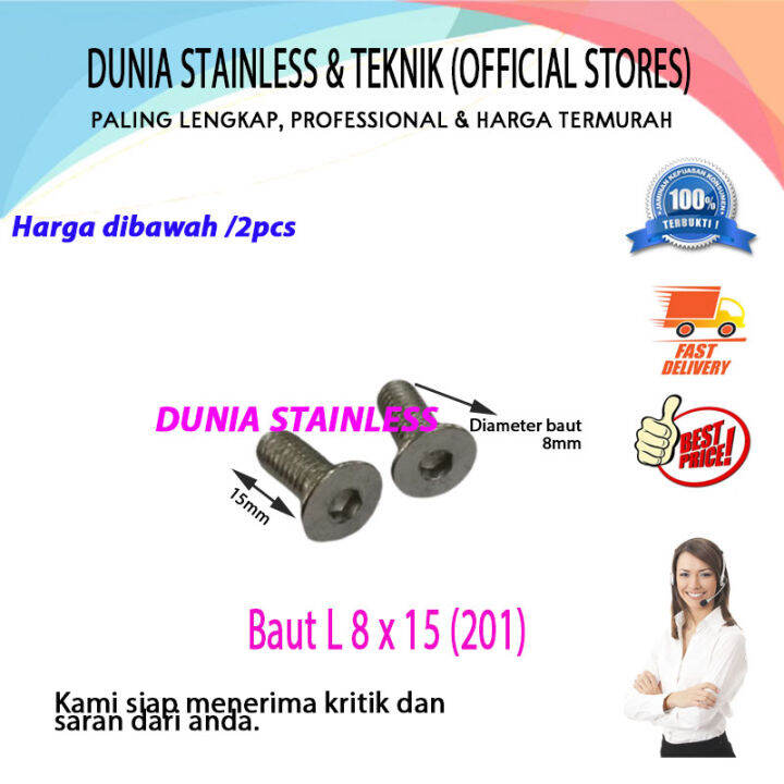 Baut L 8mm x 15mm Kepala Rata 201 | Lazada Indonesia